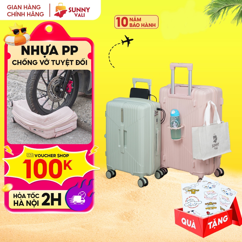 Vali SUNNY CHOCO - nhựa PP chịu ngoại lực tuyệt đối 20/24/28 inch xách ...