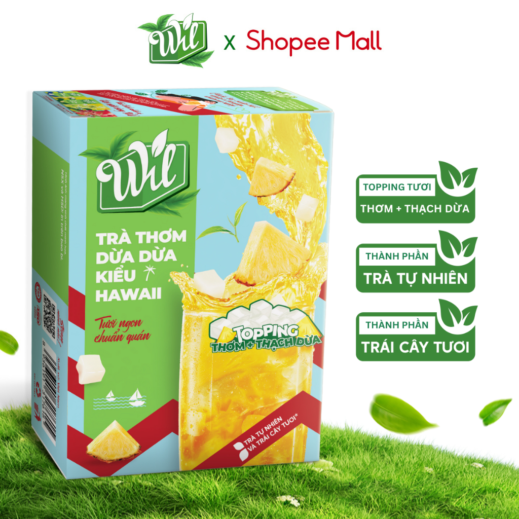 Trà thơm dừa dừa kiểu hawaii topping dứa thạch dừa Wil trà hòa tan trái ...