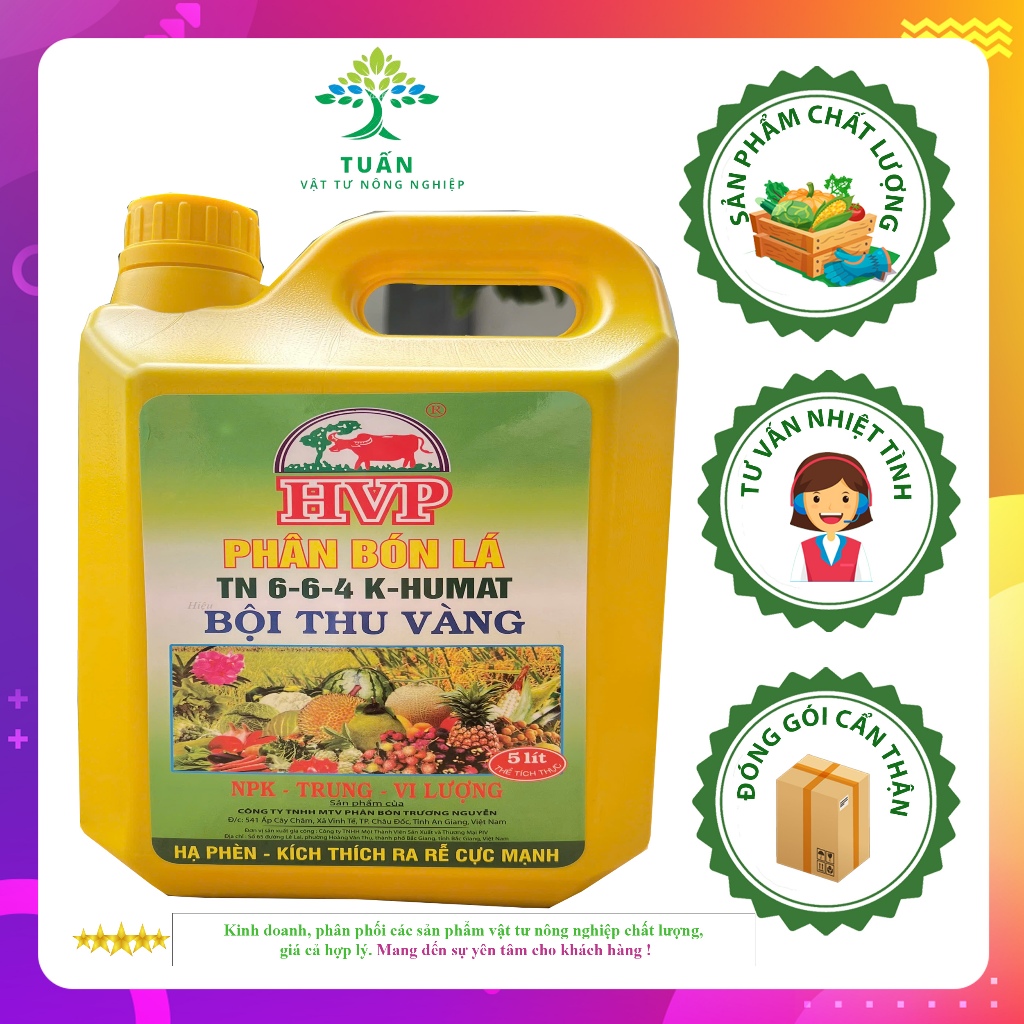 Phân bón lá HVP (Can 5L) TN 6 6 4 Humate Bội Thu Vàng HVP bổ sung đầy đủ đa trung vi lượng ...