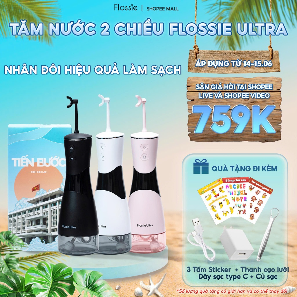 [SĂN 849K TẠI LIVE SHOP] Tăm nước 2 chiều Flossie Ultra đầu xoay 360 độ ...