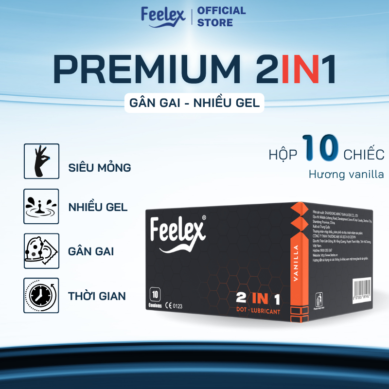 Bao cao su Feelex Premium 2 in 1 gân gai, siêu mỏng, kéo dài thời gian ...
