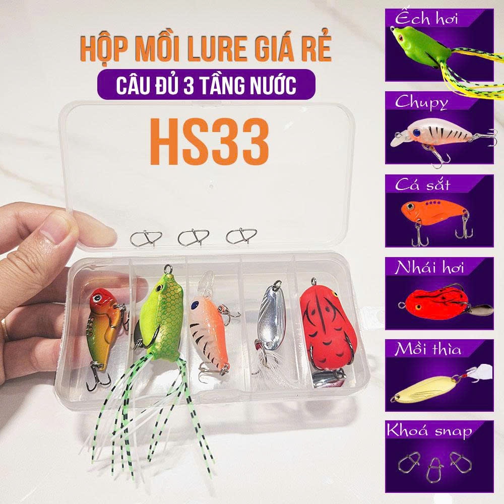 Combo 5 Mồi Câu Lure HS33 + Hộp & Khóa | Mồi Giả Câu Cá 3 Tầng Nước ...
