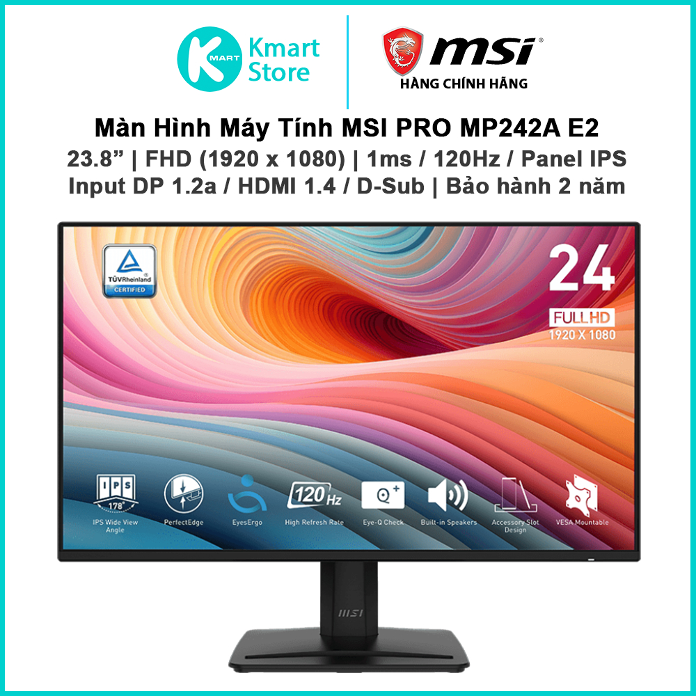 Màn hình máy tính MSI Pro MP242A E2 | 23.8" FHD 1920x1080 120Hz /1ms/IPS | DP/HDMI/VGA | Loa 2 ...