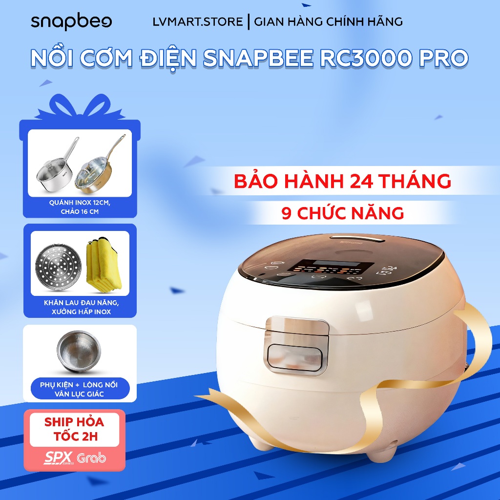 Nồi Cơm Điện Snapbee RC3000 PRO Vân Lục Giác Tặng Kèm Xửng Hấp Inox nấu ...