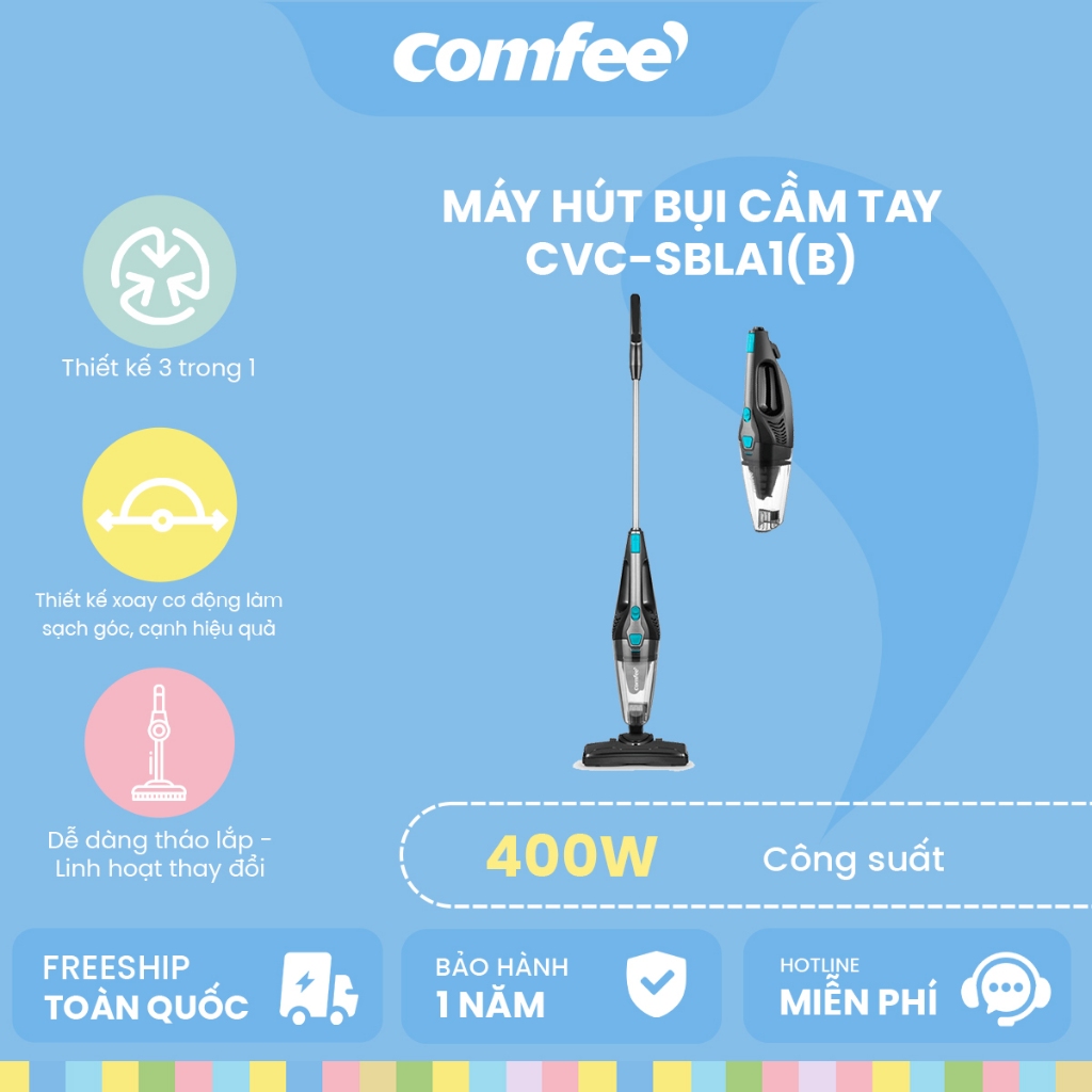 Máy hút bụi cầm tay đa năng Comfee CVC-SBLA1(B) - Công suất 400W - Hàng chính hãng bảo hành 12 ...