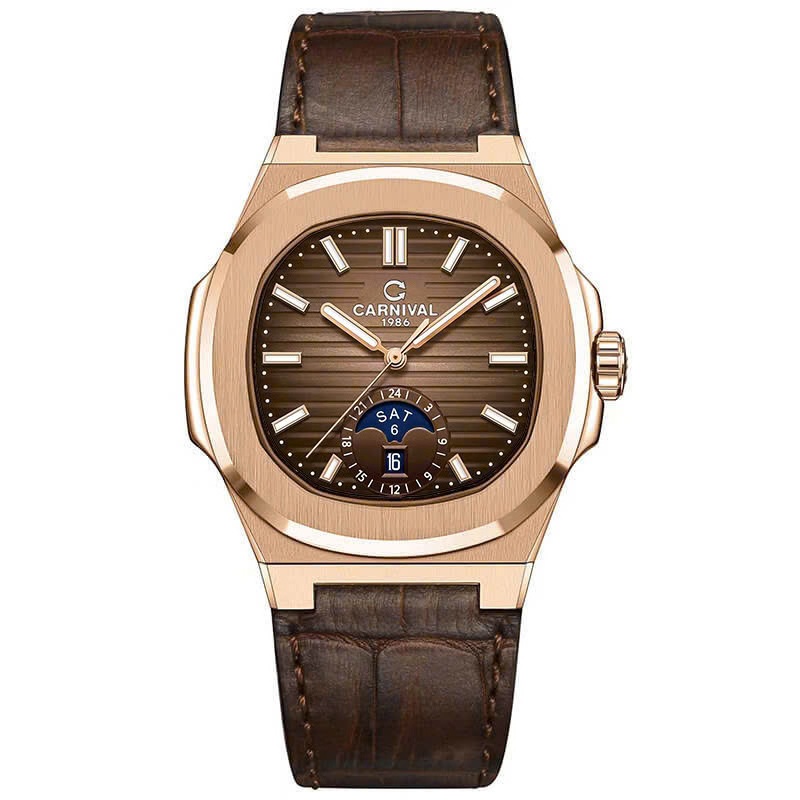 Đồng hồ nam chính hãng Carnival 8110 8110G Nautilus mặt trơn dây da mặt ...