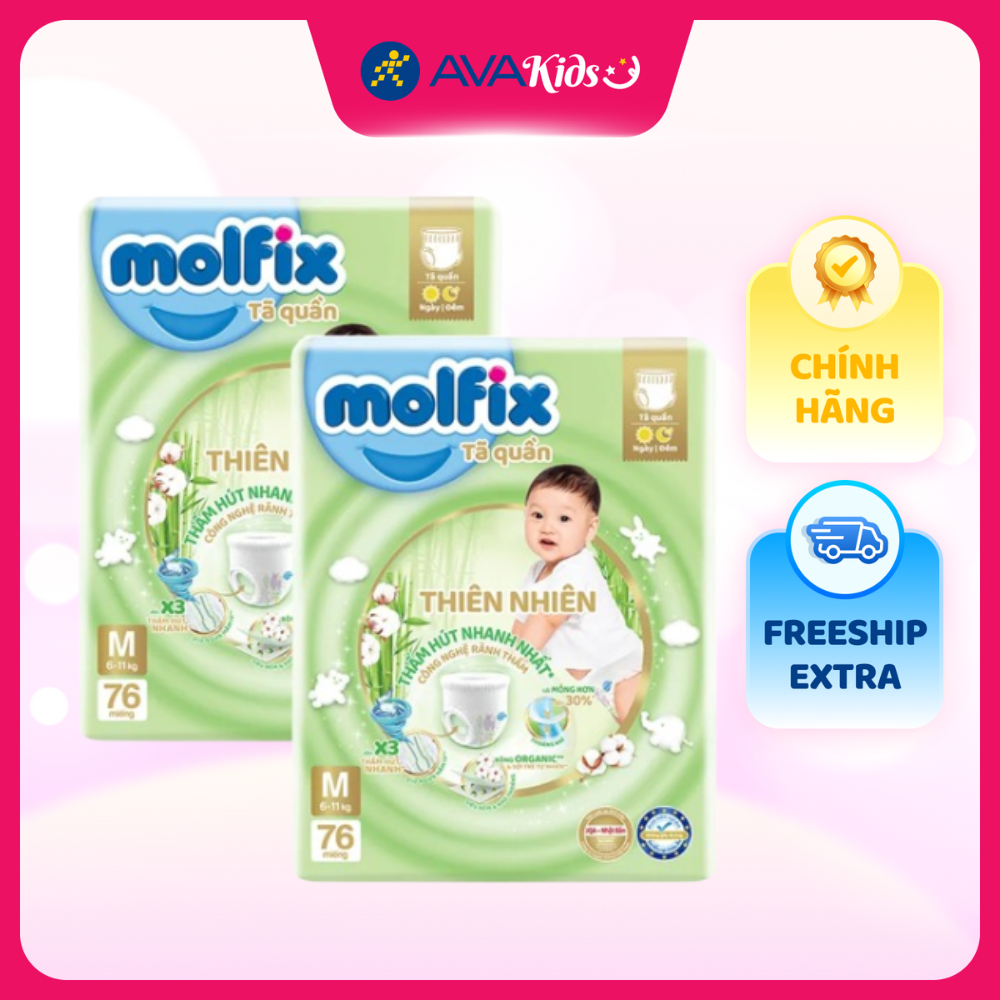 COMBO 2 TÃ QUẦN MOLFIX THIÊN NHIÊN SIZE M 76 MIẾNG/BỊCH (6-11KG ...