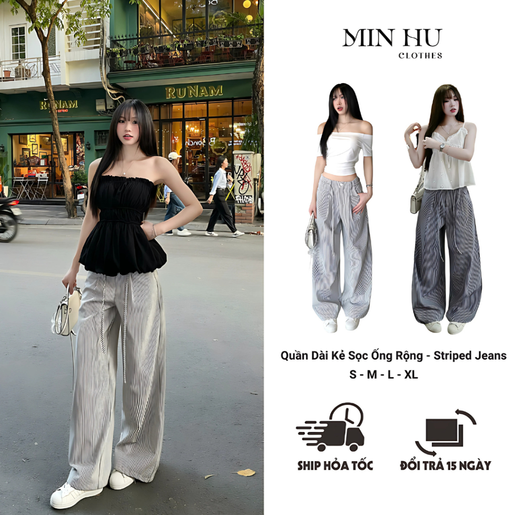 Quần Kẻ Sọc Ống Rộng KaKi Form Suông MINHU CLOTHES Quần dài kẻ sọc phối ...