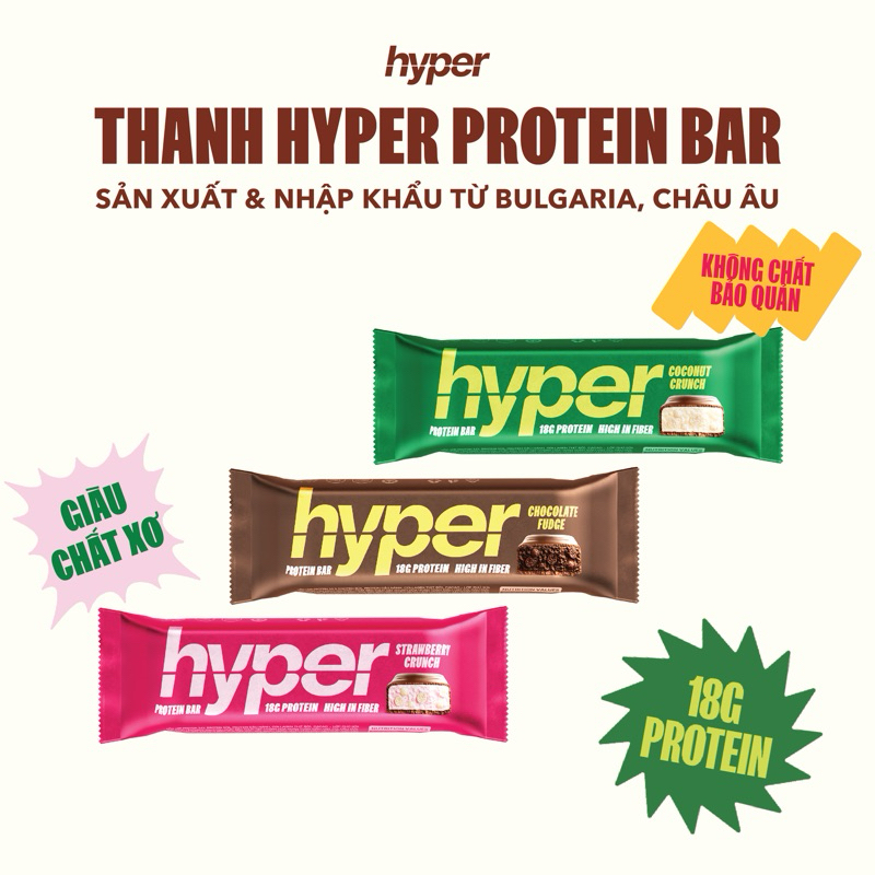 [Mua 2 Hộp - Tặng 1 Hộp] Thanh Protein Bar Hyper Vietnam (18G Protein) | Shopee Việt Nam