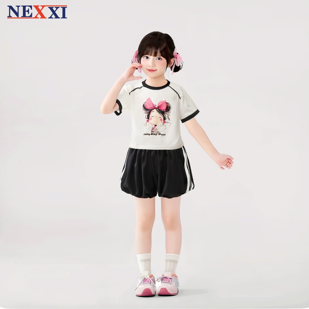 Set Bé Gái, Đồ Bé Gái Áo Thun Ngắn Tay In Bé Gái Dễ Thương Kèm Quần Sọt Bí Ngô Nexxi | Shopee ...