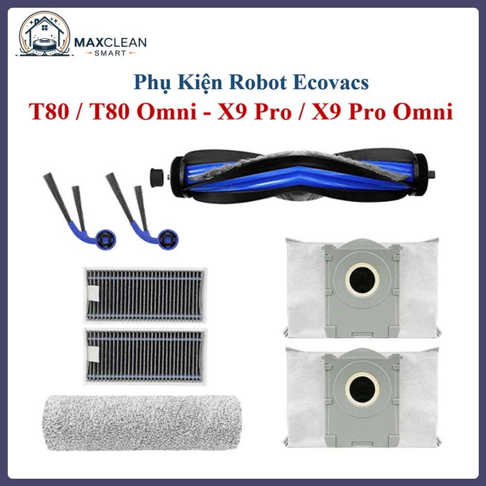 Phụ kiện máy hút bụi Ecovacs T80 / T80 Omni – X9 Pro / X9 Pro Omni | Chổi cuộn, lọc HEPA, khăn ...