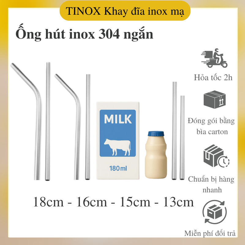 Ống hút inox ngắn TINOX Ống hút inõx 304 hộp sữa 13cm 16cm ống hút hộp sữa OI004 | Shopee Việt Nam