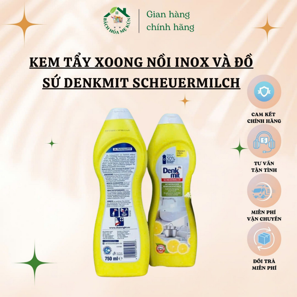 KEM TẨY XOONG NỒI INOX VÀ ĐỒ SỨ DENKMIT Scheuermilch 750ml | Shopee ...