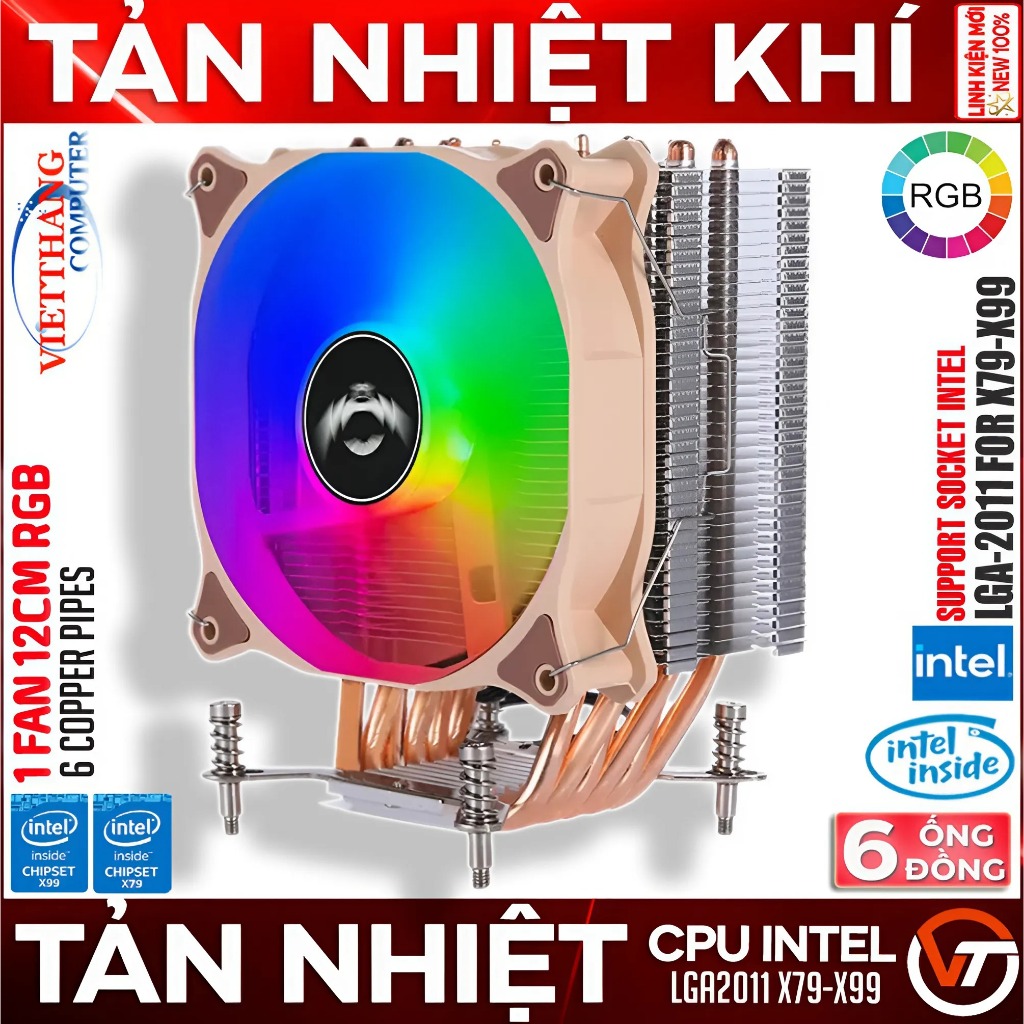 Tản nhiệt khí CPU 6P1F 6 Ống Đồng Fan 12cm Brown Led RGB Loại Vặn ốc LGA2011 chuyên dùng cho X79 ...