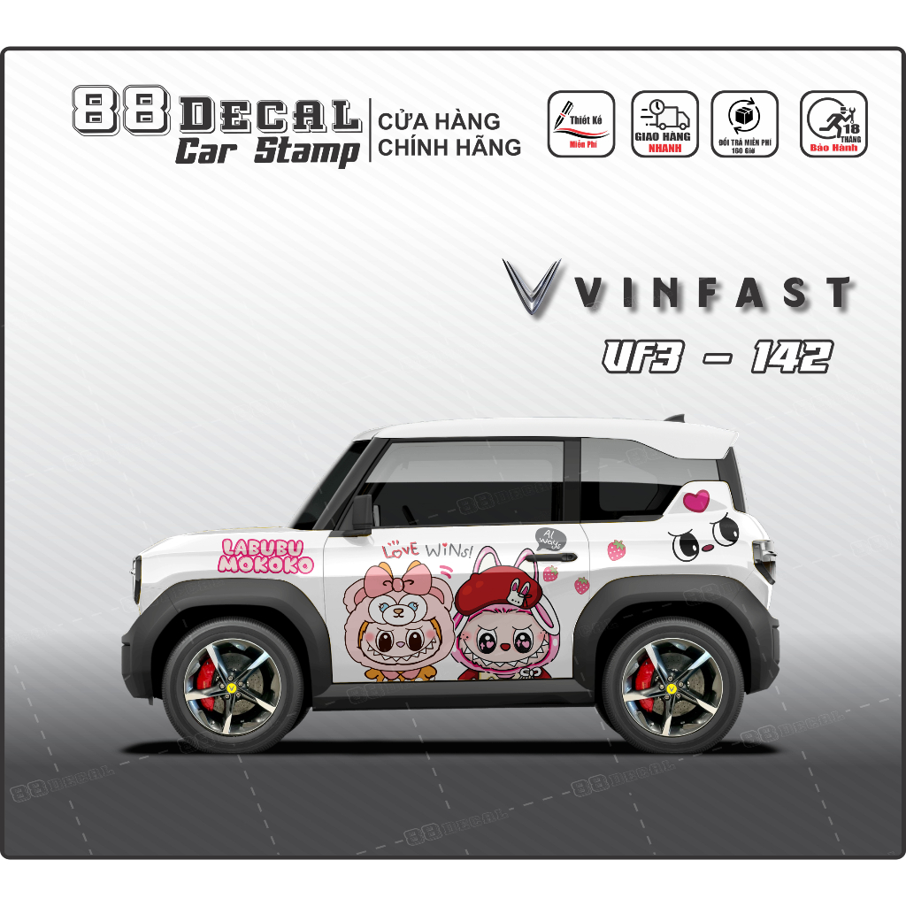 Tem dán xe VF3 - Decal cao cấp .Mẫu hoạt hình labubu v5 (đầy đủ màu).1 ...