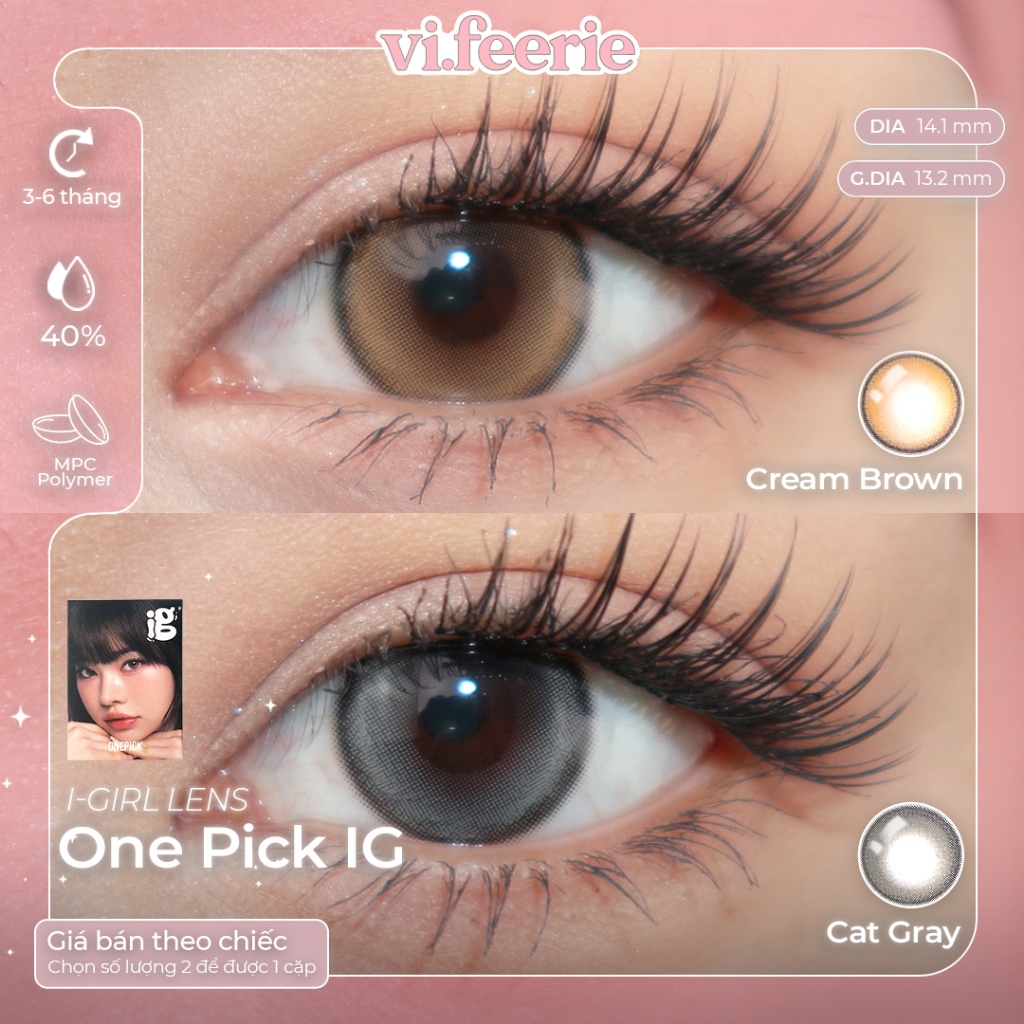 (I-GIRL) Kính áp tròng ONE PICK IG CREAM BROWN / CAT GRAY Lens - VF ...