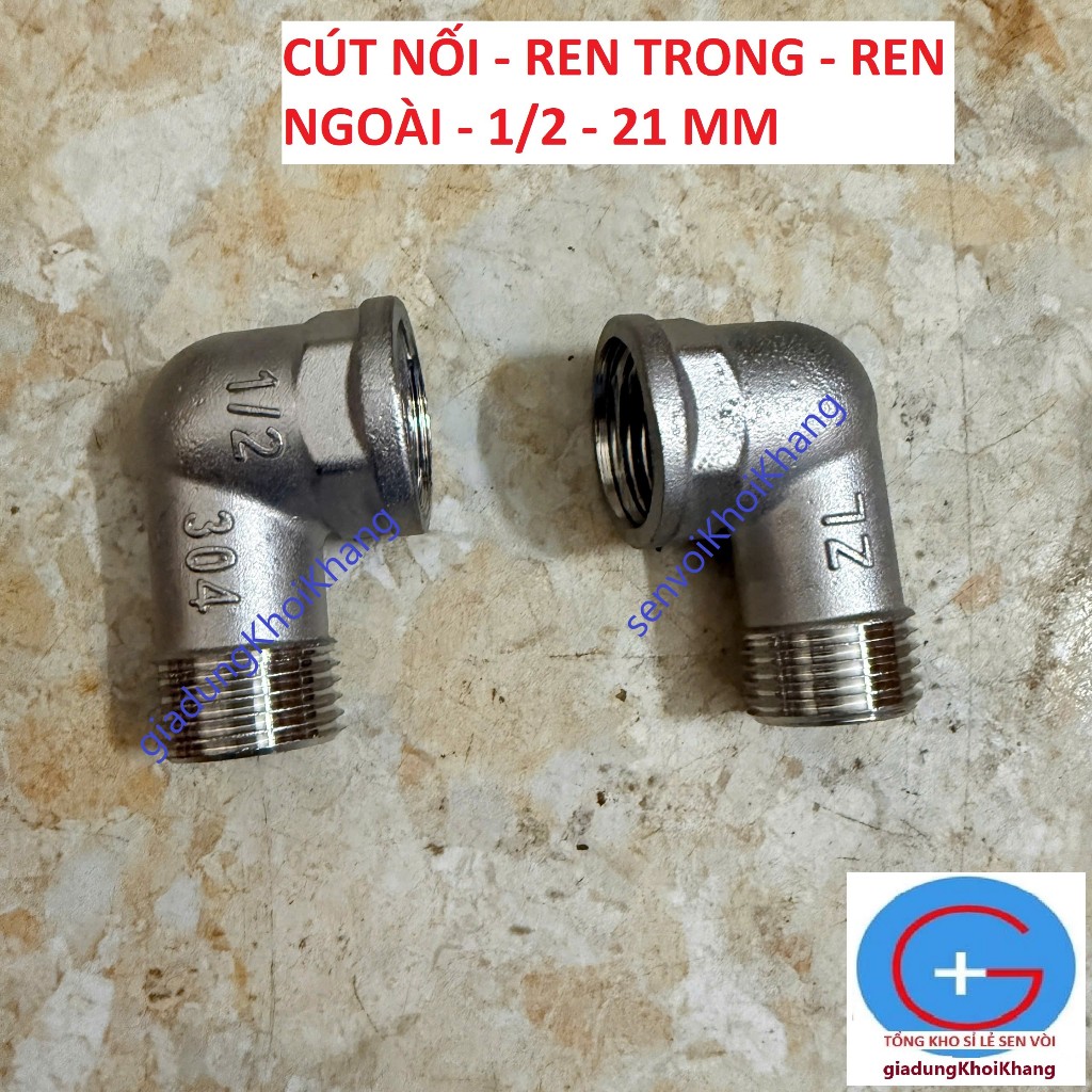 Cút nối ren trong ren ngoài 1/2 - 21 mm, co điếu inox 304, co ren trong ...