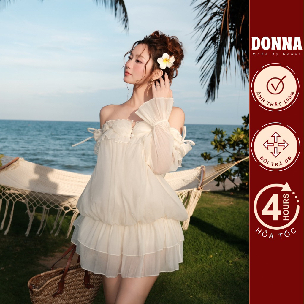 DONNA - Caeli Set áo trễ vai tơ dáng bí nơ kiểu tiểu thư (kèm quần) có ...