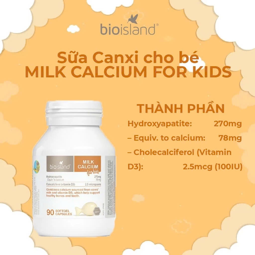 [ Hàng nhập khẩu ] Canxi sữa BioIsland Milk Calcium For Kids cho trẻ phát triển chiều cao, xương ...