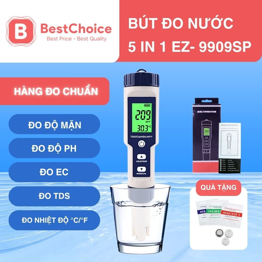 [Hoả tốc HCM] Bút đo độ mặn của nước 5 trong 1 EZ-9909SP pH/TDS/EC/độ ...