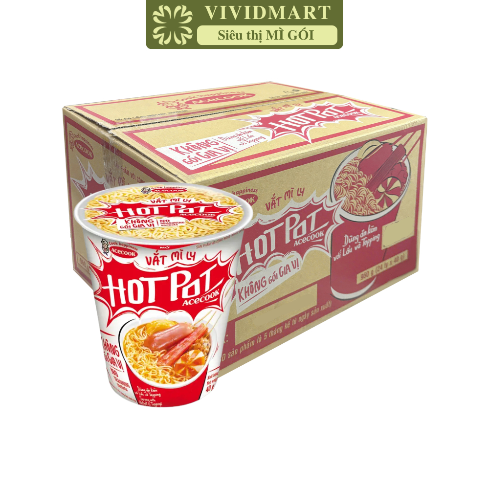 THÙNG24LY-ACECOOK- Vắt mì ly Hot Pot Acecook không gói gia vị, Mì vắt ...