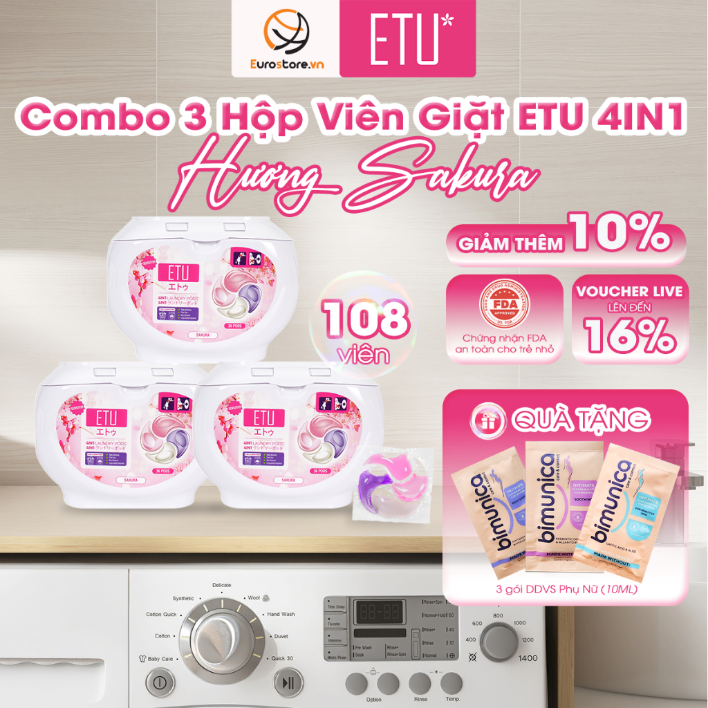 COMBO 3 Hộp Viên Giặt ETU 4 IN1 Euro Store Hương Sakura | Shopee Việt Nam