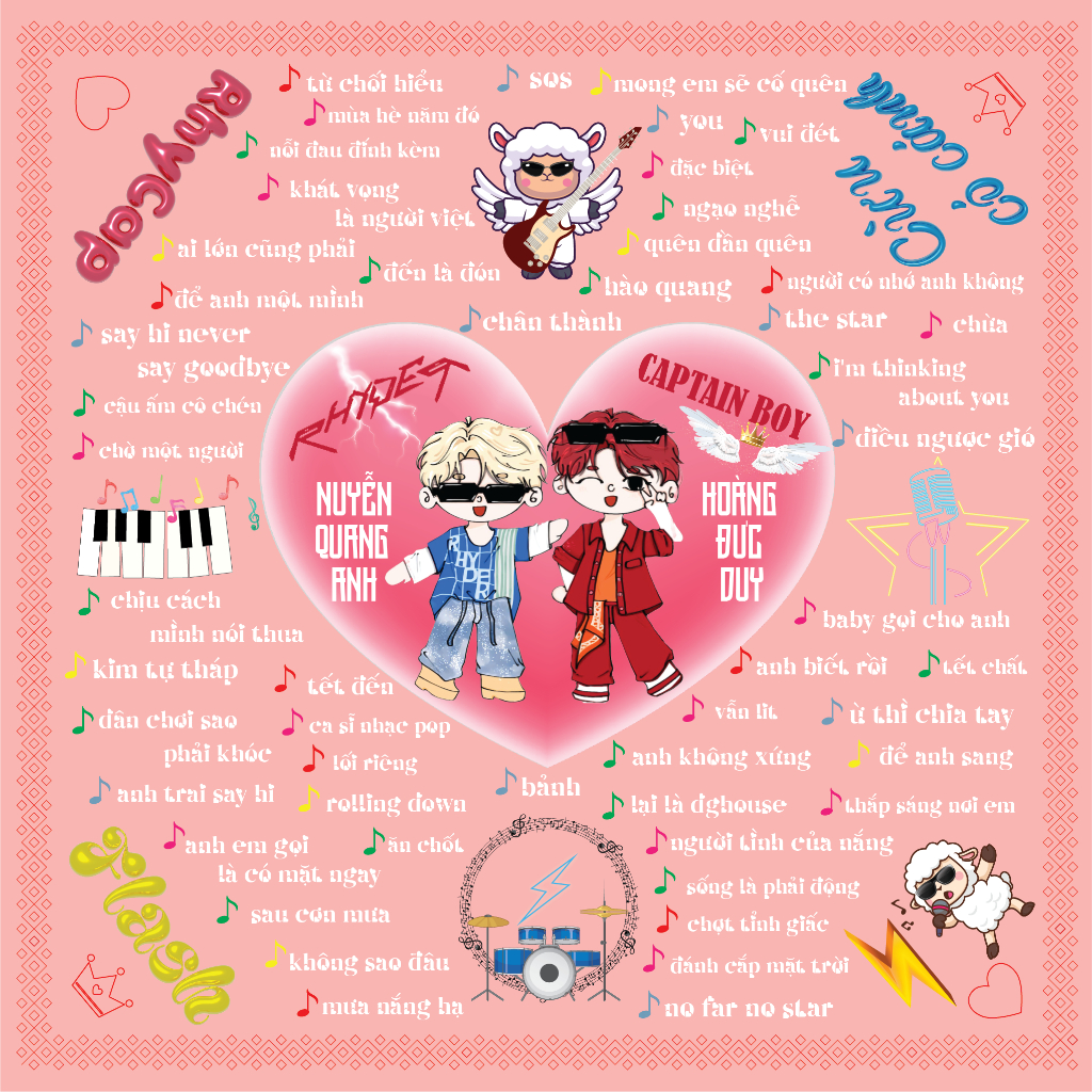 Khăn Bandana RHYCAP Ver 2 kích 70cm ( Tặng kèm card + sticker RHYCAP ...