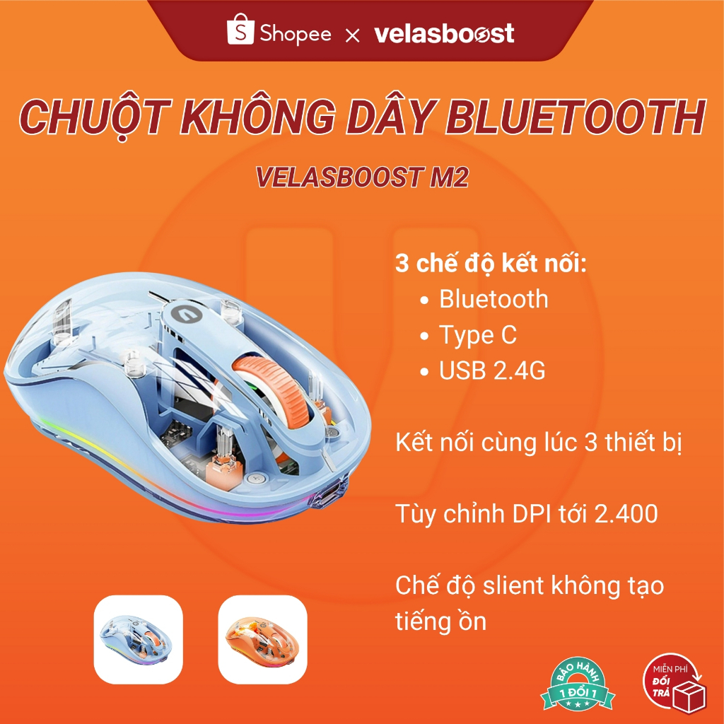 Chuột không dây bluetooth M2 velasboost, Silent không ồn, Trong suốt ...