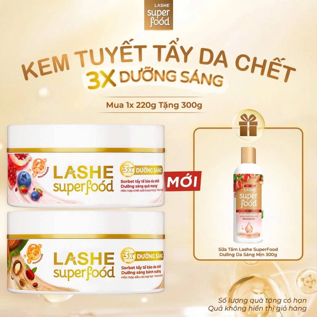 [MỚI] Kem Tuyết Tẩy Tế Bào Chết LASHE SUPERFOOD Dưỡng Sáng Da Hương Quả Mọng/Bánh Nướng 220G ...