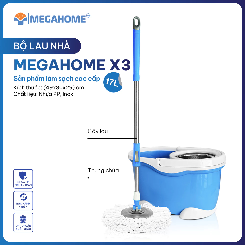 Bộ Lau Nhà Megahome X3 Xoay 360 Độ Linh Hoạt, Bông Lau Siêu Thấm Hút ...