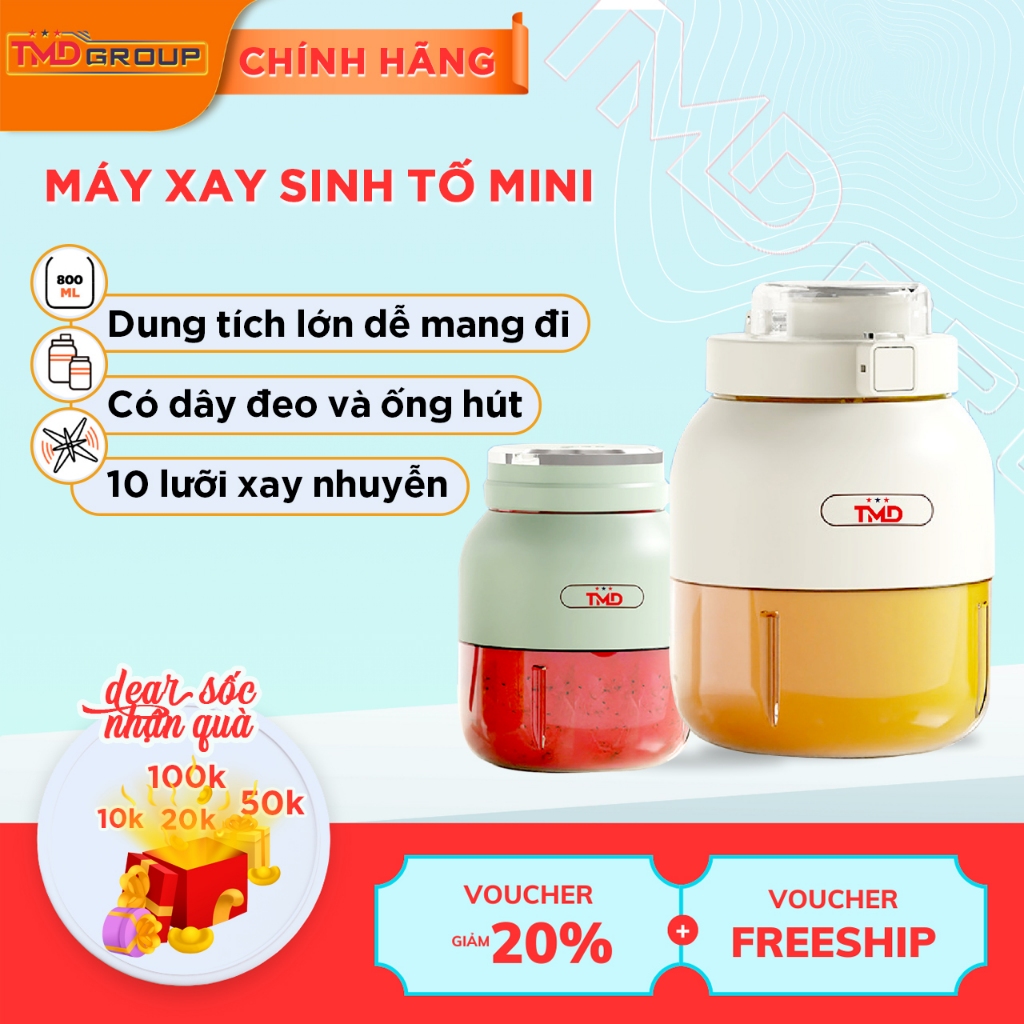 Máy say mini cầm tay TMD 800ml - 10 lưỡi dao xay đá, pin sạc, tiện mang ...