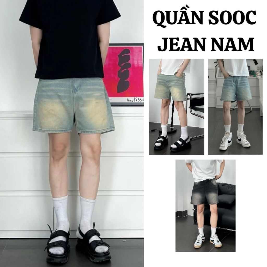 Quần Short Jean Nam SOOC ĐÙI ống rộng chất bò dáng ngắn rộng trên gối ...