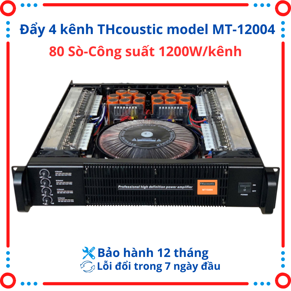 Cục đẩy công suất 4 kênh THacoustic Model MT-12004 Trang bị 80sò,Nguồn ...