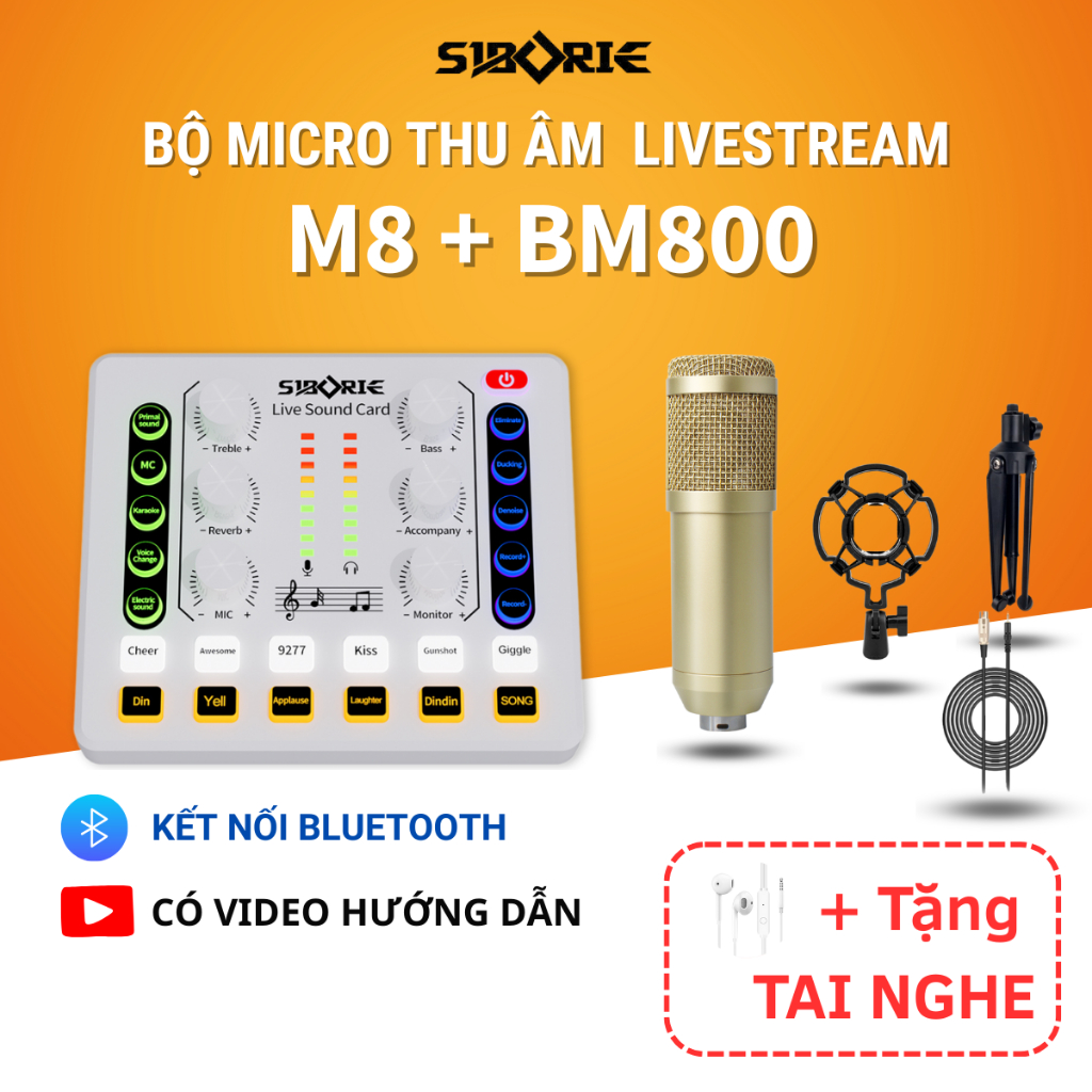 Bộ Hát Karaoke Livestream Sound Card M8 + BM800 Thu Âm Hát Livestream ...