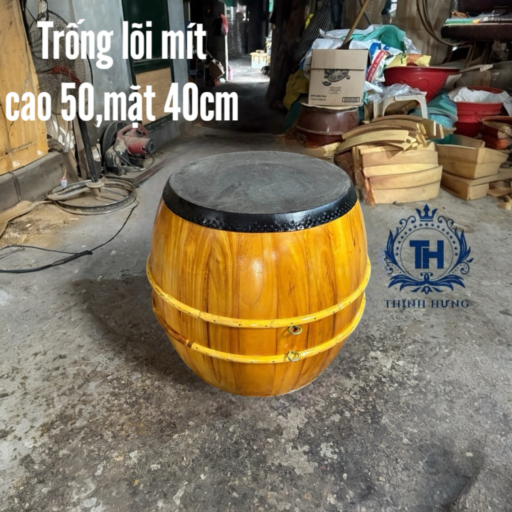 Trống gỗ lõi mít da trâu,Cao 50,Mặt 40cm,Phủ bóng màu gỗ tự nhiên ...