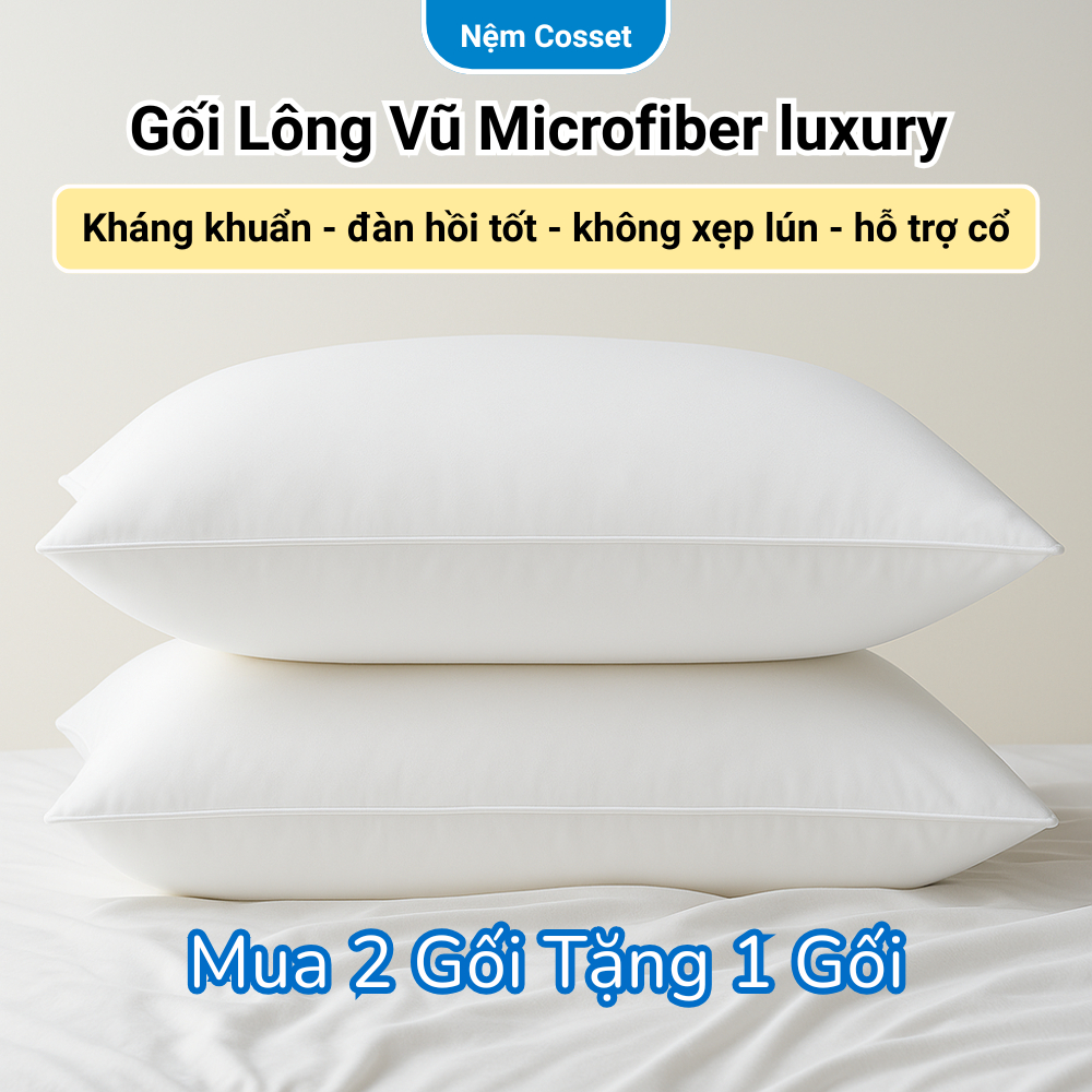 Ruột gối lông vũ microfiber 45x65 50x70 60x80 Nệm Cosset – Vỏ T230 mịn mát, không xẹp, chuẩn ...
