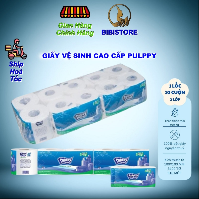 Lốc 10 cuộn Giấy vệ sinh cao cấp Pulppy 2 lớp (Bibistore TB) | Shopee ...