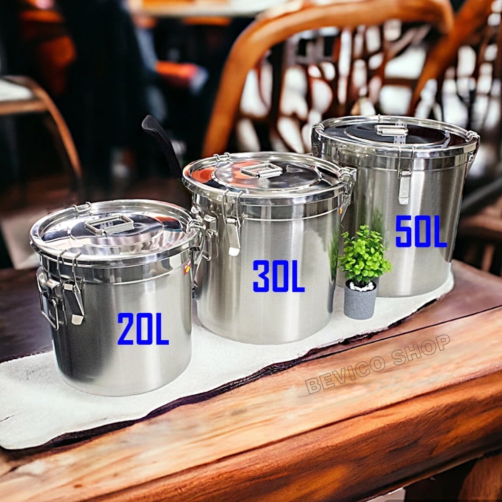Xô inox có nắp đậy kín 12L/20L/30L/50L/100L | Nắp có ron và khóa cố định nắp | Shopee Việt Nam
