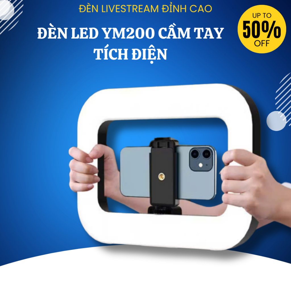 Đèn Livestream YM200 sạc tích điện và chân 2m1 Chụp Ảnh Make up Trang Điểm quay tiktok, bán hàng ...