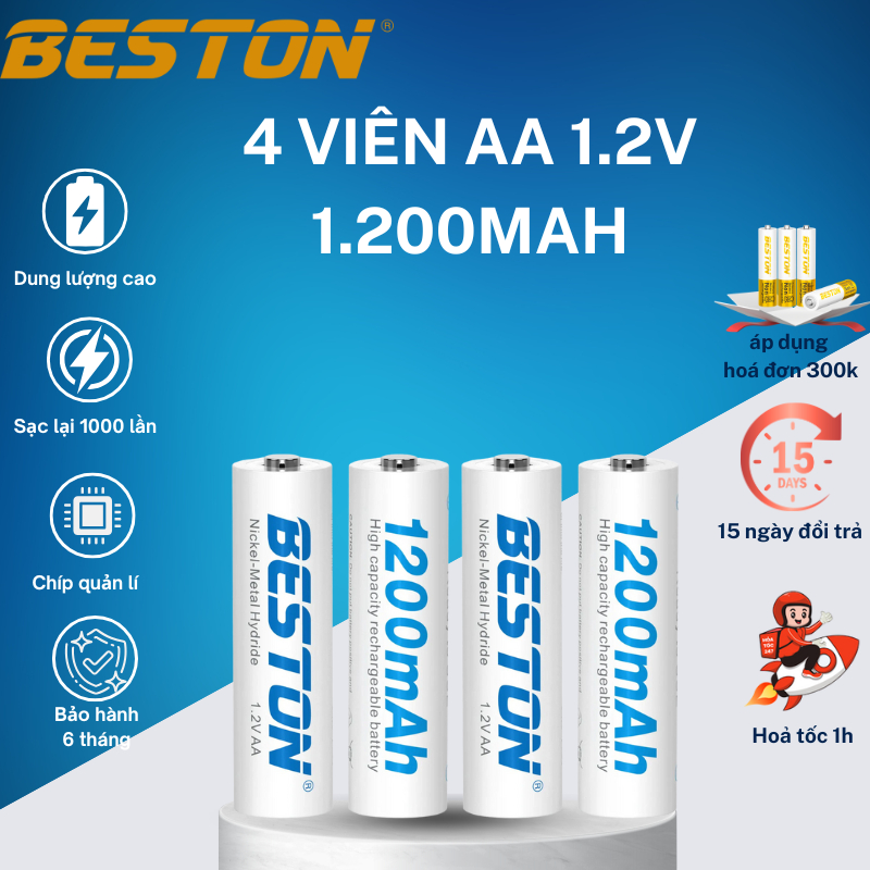 Pin sạc Beston AA 2A 1.2V dung lượng 1200mAh dùng cho karaoke,pin máy ảnh, pin đồ chơi, pin đồng ...