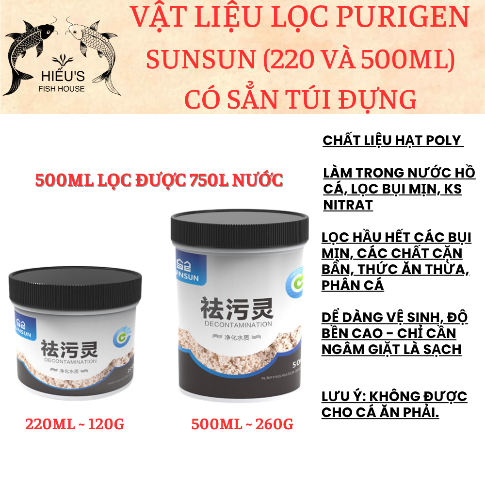 Vật liệu lọc purigen sunsun (220 và 500ml) Có SẲN TÚI Đựng | Shopee ...