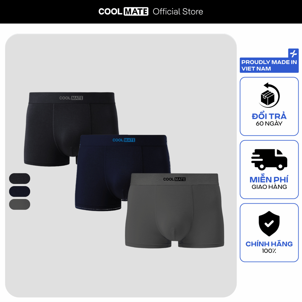 Combo 3 quần lót nam dáng Trunk Cotton thấm hút phối cạp logo Coolmate ...