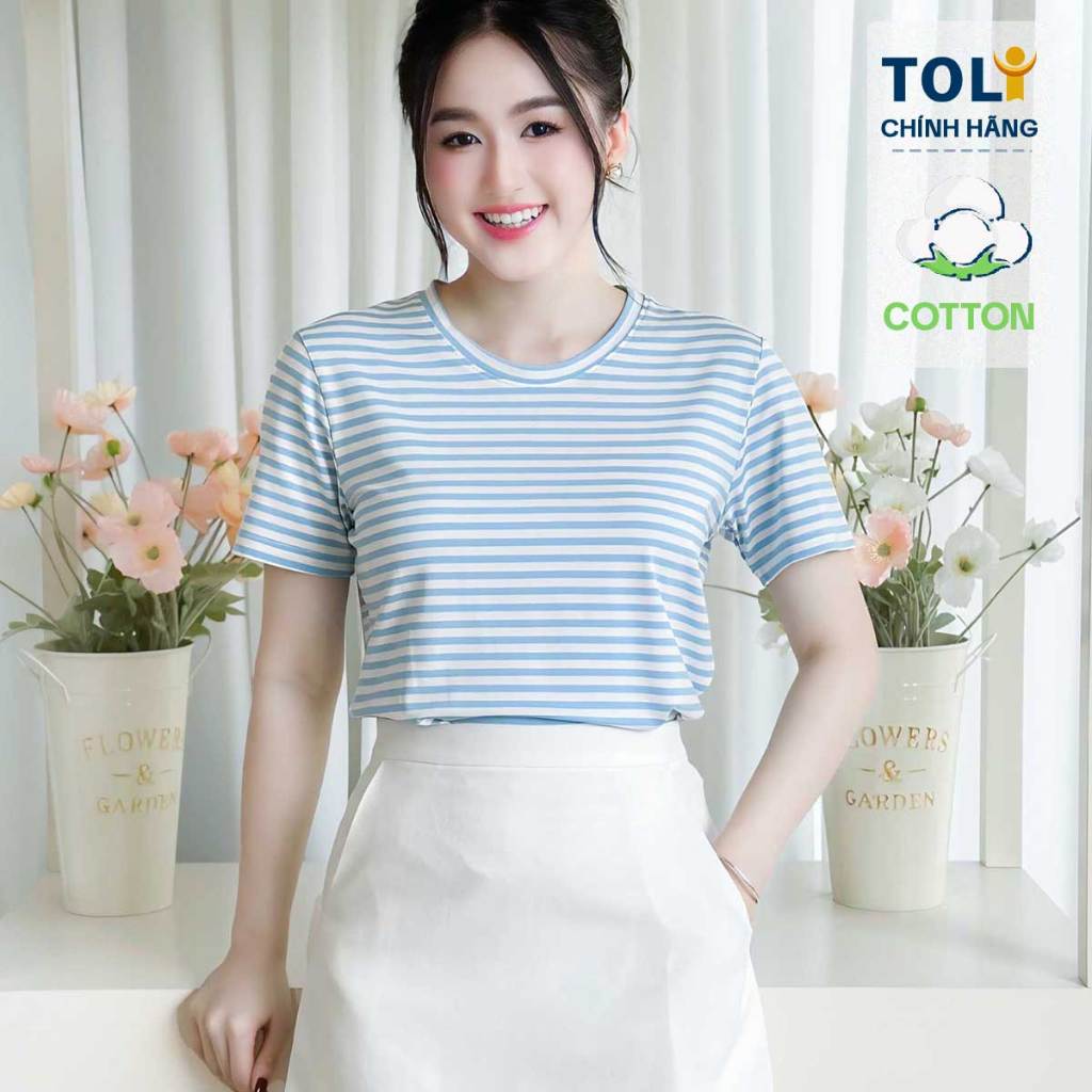 Áo thun nữ sọc ngang cổ Tròn TOLI BSB31 – cotton 4 chiều, form suông ...