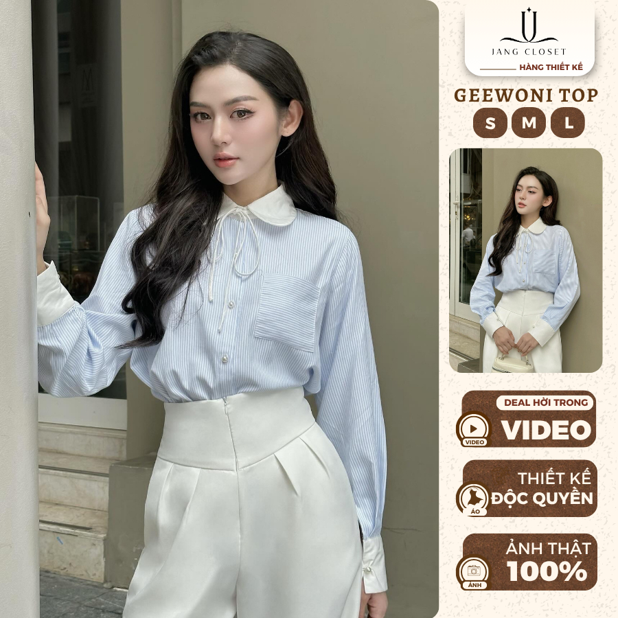 [JANGCLOSET] Sơ mi sọc xanh Jang Closet đi làm đi chơi Geewoni Top ...