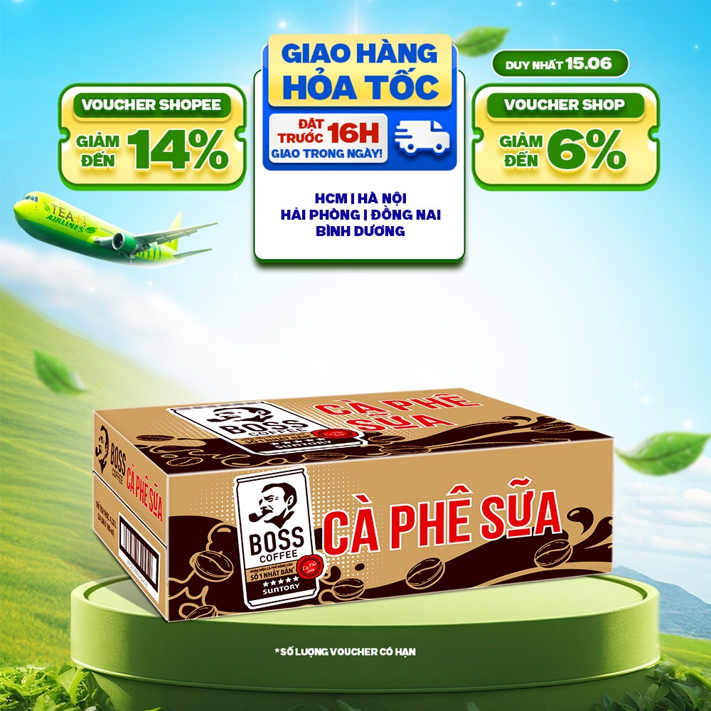 Thùng 24 Lon Cà phê sữa Boss (180ml/lon) | Shopee Việt Nam