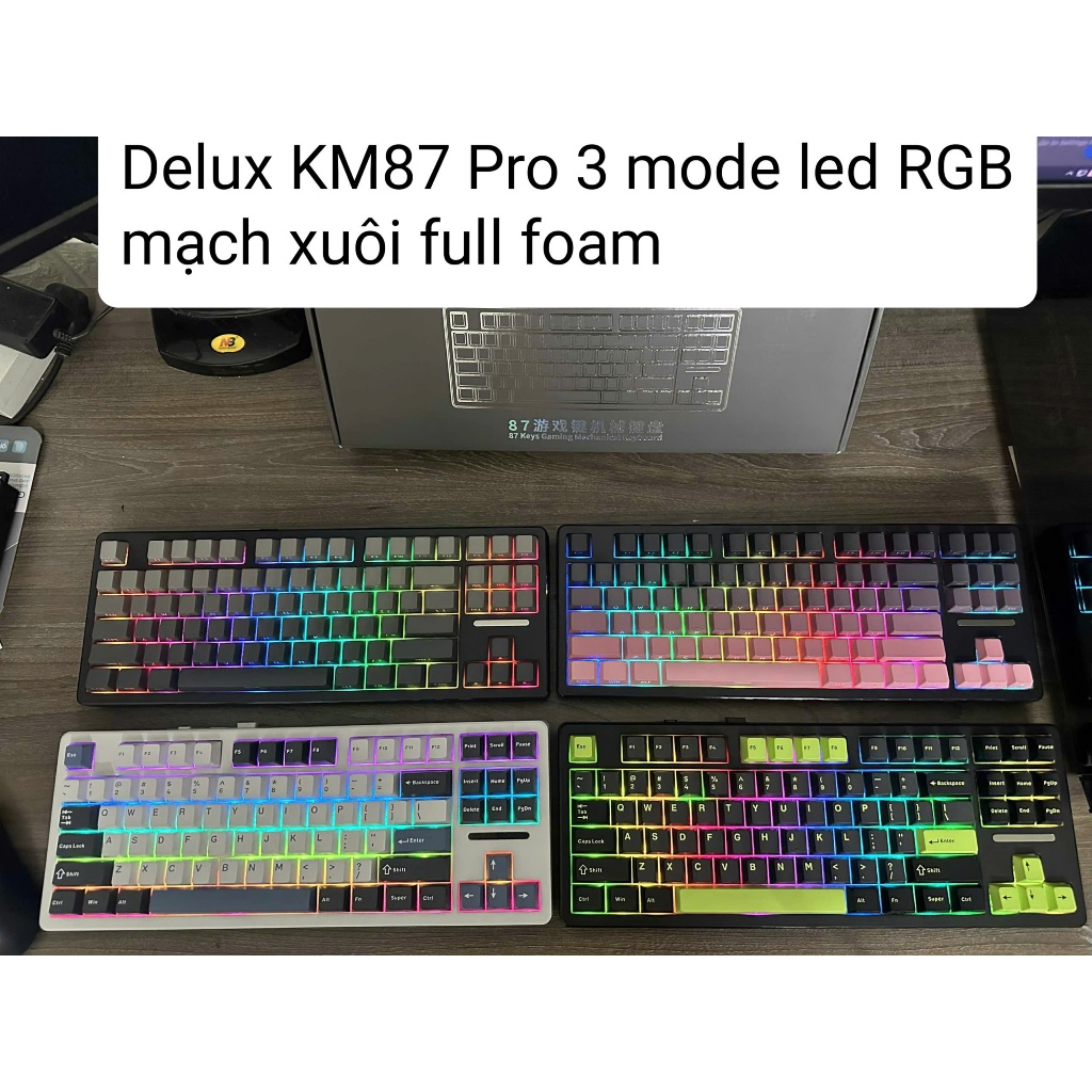 Bàn phím cơ không dây Delux Km87Pro | 3 mode | mạch xuôi | Led RGB ...
