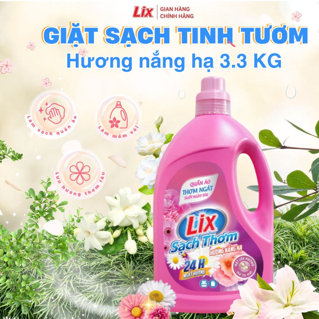 Nước giặt xả Lix sạch thơm Hương nắng hạ chai 3.3kg N7301 24h Ngát Hương HOMI | Shopee Việt Nam