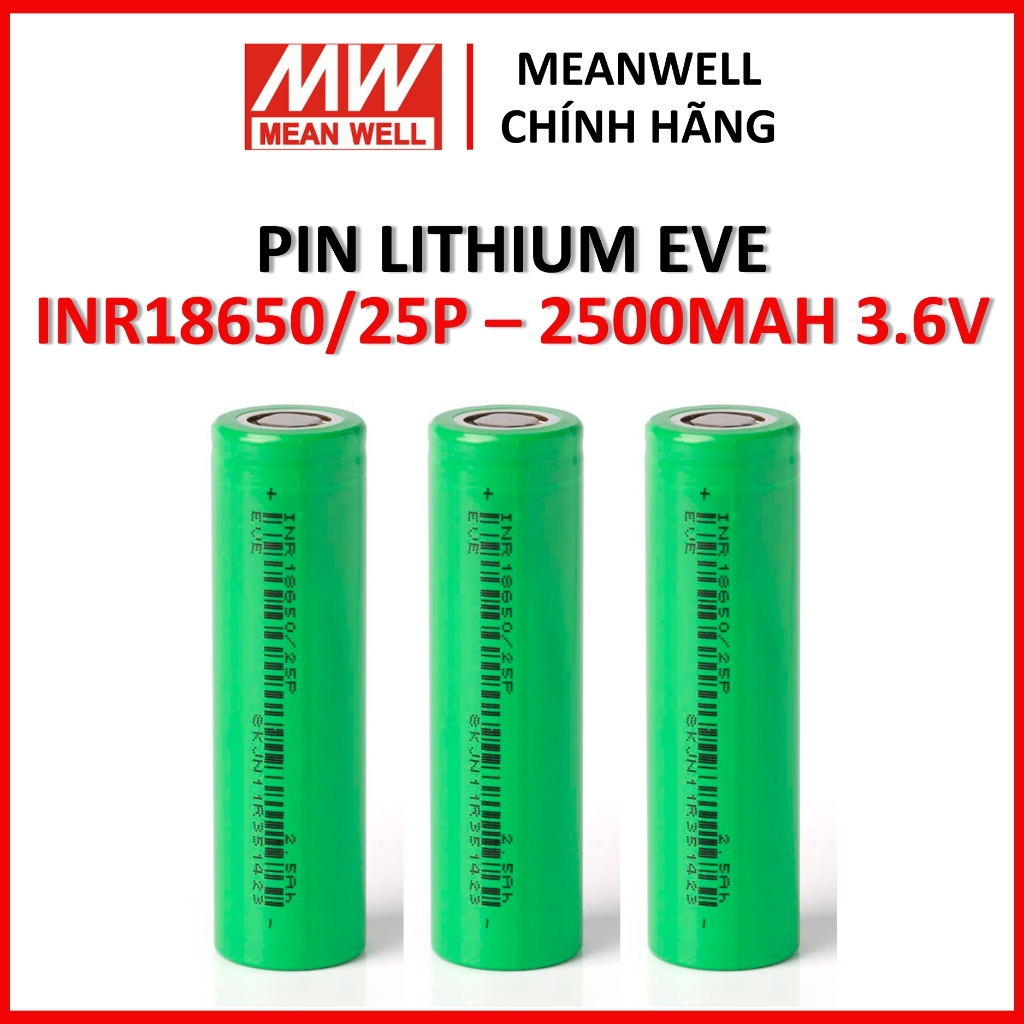 Pin Lithium EVE INR18650/25P – 2500mAh 3.6V, pin Lithium dòng xả 12C công suất cao dùng cho xe ...