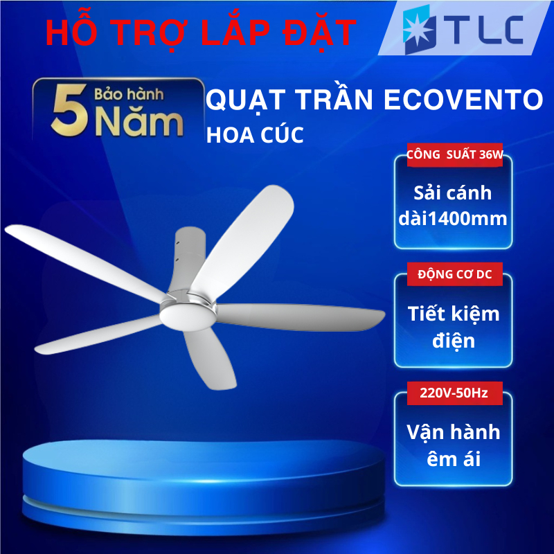 Quạt Trần 5 Cánh TLC EcoVento ABS Cao Cấp Có Điều Khiển Từ Xa Động Cơ ...