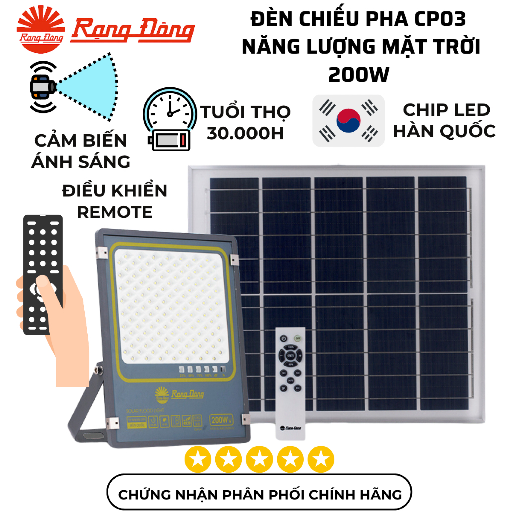 [New 2025] Đèn chiếu pha năng lượng mặt trời Rạng Đông 200W Trắng 6500K CP03.SL.RAD | Shopee ...
